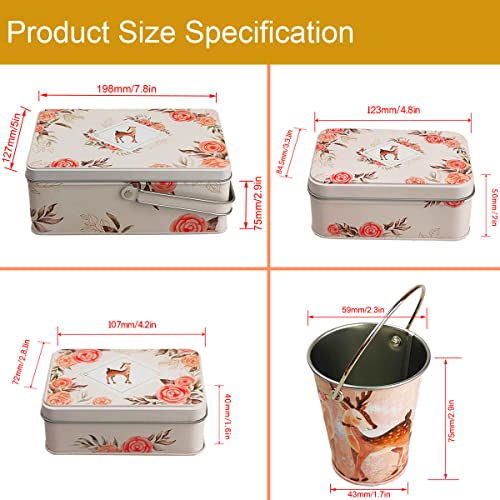 Tsing Candy Tins Colorful Metal Tin with Lid 4-in-1 Empty Rectangle Metal Storage Tin Can, Metal Bucket with Handle, Travel Containers Boxes for Cookie, Biscuit, Cards and Other things (Deer)