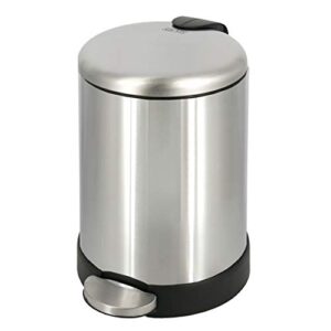 glad small trash can, 1.2 gallon | round stainless steel garbage bin with soft close lid & step foot pedal | metal waste basket with removable inner bucket, stainless