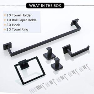 TNOMS 5 Pieces Bathroom Hardware Accessories Set Black Towel Bar Set Wall Mounted,Stainless Steel,23.6-Inch.