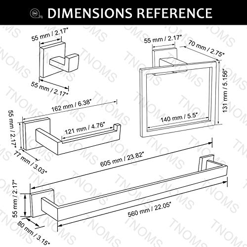 TNOMS 5 Pieces Bathroom Hardware Accessories Set Black Towel Bar Set Wall Mounted,Stainless Steel,23.6-Inch.