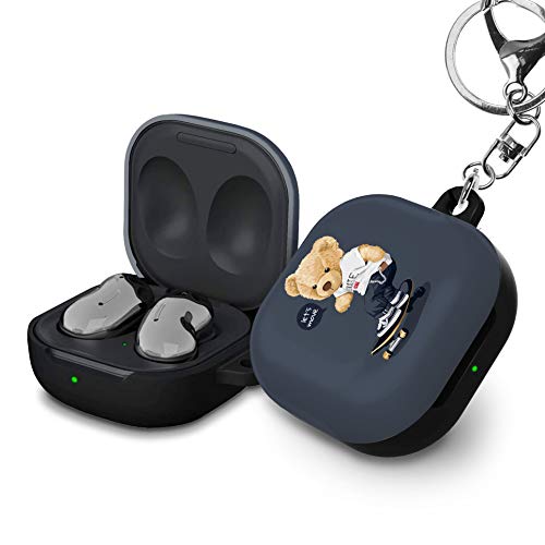 Compatible with Galaxy Buds Live Case, Teddy Bear Friends Cute Hard Protective Shockproof Accessories with Key Chain Anti-Break Anti-Lost Cover