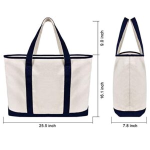 inOne 25" Extra Large Canvas Tote Bag Heavy Duty Roomy Zipper Grocery Shopping Carry Beach Boat Bag Handbag with Embroidered Anchor - Beige