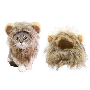 m joy decor lion mane costume wig for cats & small dogs, fancy cat lion cosplay hat in halloween xmas clothes dress with ears (large(neck 15"))