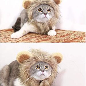 M Joy Decor Lion Mane Costume Wig for Cats & Small Dogs, Fancy Cat Lion Cosplay Hat in Halloween Xmas Clothes Dress with Ears (Large(Neck 15"))