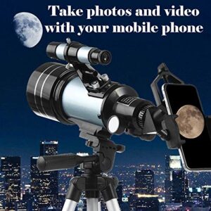 OLOPE Durable Telescope 70mm Aperture 400mm AZ Mount,Astronomical Refractor Telescope Aperture for Kids Adults & Beginners,Fully Multi-Coated Optics,Portable Refractor with Tripod (Silver A)