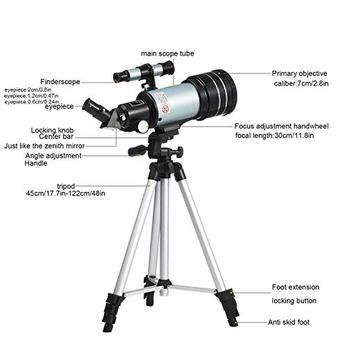 OLOPE Durable Telescope 70mm Aperture 400mm AZ Mount,Astronomical Refractor Telescope Aperture for Kids Adults & Beginners,Fully Multi-Coated Optics,Portable Refractor with Tripod (Silver A)