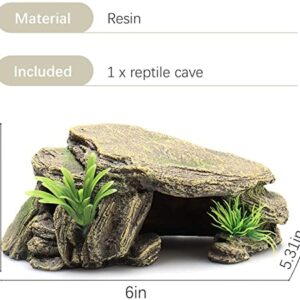 La La Pet® Reptile Hide Box Reptile Hideouts Resin Rock Gecko Hides and Caves Lizard Habitat Decor Small Animal Hideaway Basking Platform for Turtle Spiders Frog Amphibians