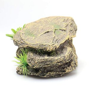 La La Pet® Reptile Hide Box Reptile Hideouts Resin Rock Gecko Hides and Caves Lizard Habitat Decor Small Animal Hideaway Basking Platform for Turtle Spiders Frog Amphibians