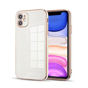 defbsc electroplate case for iphone 11, luxury electroplated edge soft tpu bumper iphone 11 case, full body camera protection shockproof anti-fall heavy duty protective phone case, white