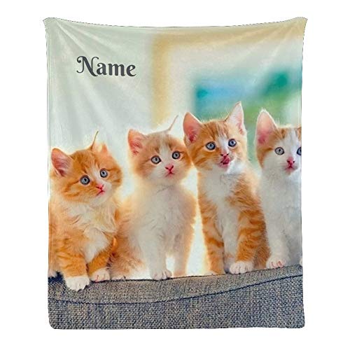 CUXWEOT Personalized Blanket with Name Text Custom Funny Cat Soft Fleece Throw Blanket for Gifts (50 X 60 inches)