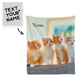 CUXWEOT Personalized Blanket with Name Text Custom Funny Cat Soft Fleece Throw Blanket for Gifts (50 X 60 inches)