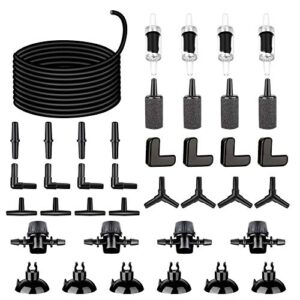 aquariumbasics 26.6 feet black aquarium soft airline tubing hose standard with 4 air stones,4 air value controller,4 check valves, 6 suction cups and 16 in total for i,l,t,y shape connectors