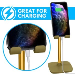 Aduro Elevate Phone & Tablet Holder Stand, Adjustable Height Cell Phone Stand Holder for Desk Compatible with iPhone iPad Galaxy All Phones & Tablets (Gold)