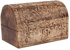 dg desi gen handmade wooden tree of life chest box decorative jewelry trinket holder keepsake storage box organizer multi-utility 9 x 6 inches (design 2)