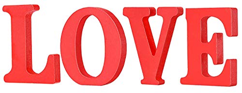 Love Wood Sign Table Decoration Red Freestanding Love Letter Table Centerpiece for Valentine's Day Home Table Decor(Red)