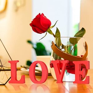 Love Wood Sign Table Decoration Red Freestanding Love Letter Table Centerpiece for Valentine's Day Home Table Decor(Red)