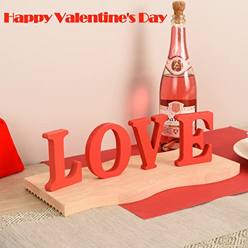 Love Wood Sign Table Decoration Red Freestanding Love Letter Table Centerpiece for Valentine's Day Home Table Decor(Red)