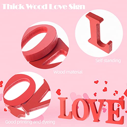 Love Wood Sign Table Decoration Red Freestanding Love Letter Table Centerpiece for Valentine's Day Home Table Decor(Red)