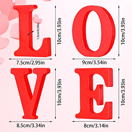 Love Wood Sign Table Decoration Red Freestanding Love Letter Table Centerpiece for Valentine's Day Home Table Decor(Red)