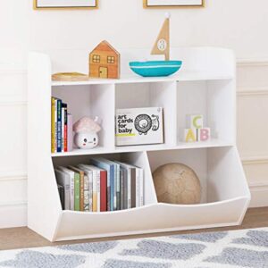 utex toy storage organizer with bookcase, kid’s multi shelf cubby for books,toys, storage organizer for boys,girls play room/bedroom-white