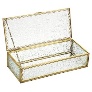 Hipiwe Mirrored Glass Jewelry Display Box - Gold Trinket Lidded Box Keepsake Box Decorative Glass Box Desktop Shadow Box Vanity Organizer Holder for Dresser Bathroom