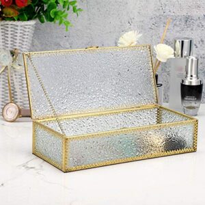 Hipiwe Mirrored Glass Jewelry Display Box - Gold Trinket Lidded Box Keepsake Box Decorative Glass Box Desktop Shadow Box Vanity Organizer Holder for Dresser Bathroom