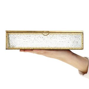 Hipiwe Mirrored Glass Jewelry Display Box - Gold Trinket Lidded Box Keepsake Box Decorative Glass Box Desktop Shadow Box Vanity Organizer Holder for Dresser Bathroom