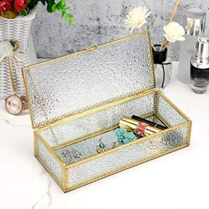 Hipiwe Mirrored Glass Jewelry Display Box - Gold Trinket Lidded Box Keepsake Box Decorative Glass Box Desktop Shadow Box Vanity Organizer Holder for Dresser Bathroom