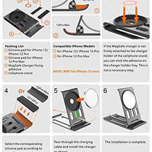 HALLEAST Compatible with for Magsafe Charger Stand, Adjustable Foldable Desktop Aluminum Metal Holder Compatible with for iPhone 14/13/12 Series, Gray