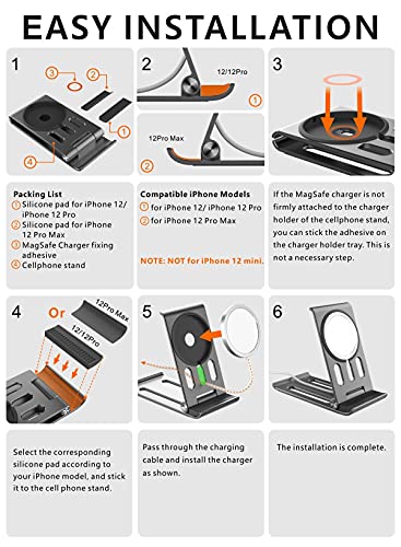 HALLEAST Compatible with for Magsafe Charger Stand, Adjustable Foldable Desktop Aluminum Metal Holder Compatible with for iPhone 14/13/12 Series, Gray