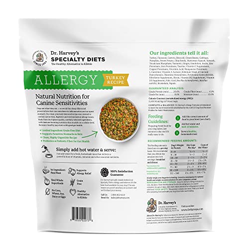 Dr. Harvey's Specialty Diet Allergy Turkey Recipe, Human Grade Dog Food for Dogs with Sensitivities and Allergies (5 Pounds)