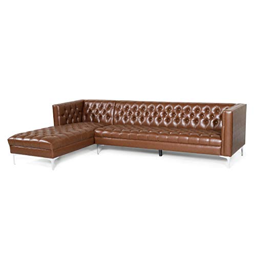 Christopher Knight Home Tignall Sectional, Cognac Brown + Silver