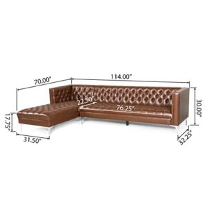 Christopher Knight Home Tignall Sectional, Cognac Brown + Silver