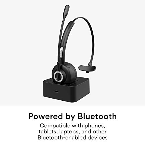 MEE audio H6D Bluetooth Wireless Headset with Boom Microphone and Charging Dock, Black