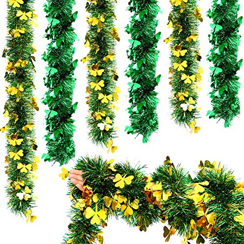 WILLBOND 4 Pieces St. Patricks Day Tinsel Garlands Shiny Saint Patty's Day Garlands Metallic Clover Hanging Garlands Decorations for St. Patrick's Day Home Decor Irish Party Supplies