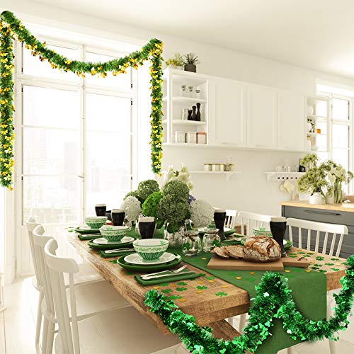 WILLBOND 4 Pieces St. Patricks Day Tinsel Garlands Shiny Saint Patty's Day Garlands Metallic Clover Hanging Garlands Decorations for St. Patrick's Day Home Decor Irish Party Supplies