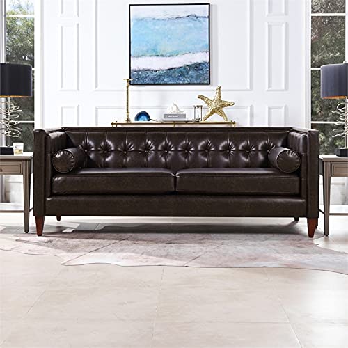 Jennifer Taylor Home Jack, 84" Sofa, Vintage Brown Faux Leather