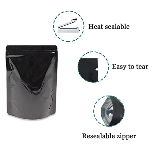 100 Pieces Resealable Mylar Bags Stand Up Foil Pouch for Zip Aluminium Foil Lock Food Storage Packaging Airtight Zipper Pouches (3.3x5.1 inch, Black)