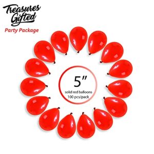 Treasures Gifted Mini Red Balloons - 5 Inch Red Balloons - Dark Red Balloons - Ruby Red Balloons - Red Latex Balloons - Bright Red Balloons - Small Red Balloons 100 Pack