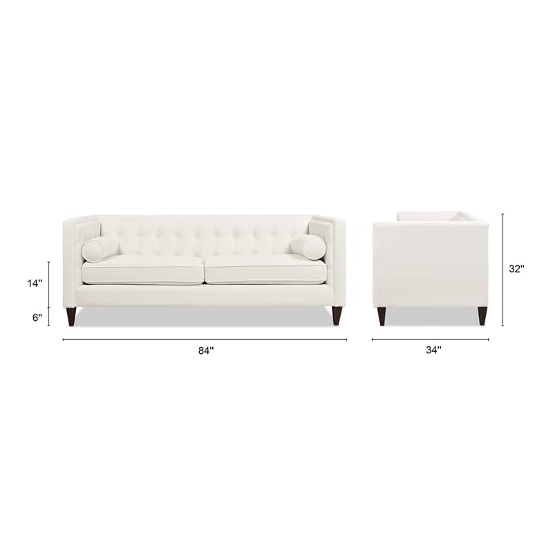 Jennifer Taylor Home Jack, 84" Sofa, Cloud White Performance Velvet