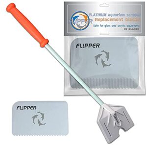 fl!pper flipper platinum aquarium hand scraper tool – glass and acrylic fish tank cleaner – aquarium glass cleaner - aquarium glass scraper with serrated blade 18"