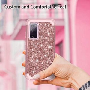 LONTECT Compatible with Galaxy S20 FE 5G Case Glitter Sparkly Bling Shockproof Heavy Duty Hybrid Sturdy High Impact Protective Cover Case for Samsung Galaxy S20 FE 5G 6.5 inch 2020, Shiny Rose Gold