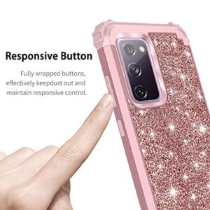 LONTECT Compatible with Galaxy S20 FE 5G Case Glitter Sparkly Bling Shockproof Heavy Duty Hybrid Sturdy High Impact Protective Cover Case for Samsung Galaxy S20 FE 5G 6.5 inch 2020, Shiny Rose Gold