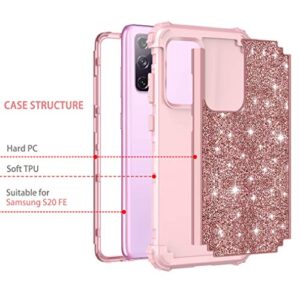 LONTECT Compatible with Galaxy S20 FE 5G Case Glitter Sparkly Bling Shockproof Heavy Duty Hybrid Sturdy High Impact Protective Cover Case for Samsung Galaxy S20 FE 5G 6.5 inch 2020, Shiny Rose Gold