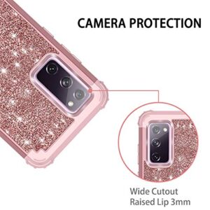 LONTECT Compatible with Galaxy S20 FE 5G Case Glitter Sparkly Bling Shockproof Heavy Duty Hybrid Sturdy High Impact Protective Cover Case for Samsung Galaxy S20 FE 5G 6.5 inch 2020, Shiny Rose Gold