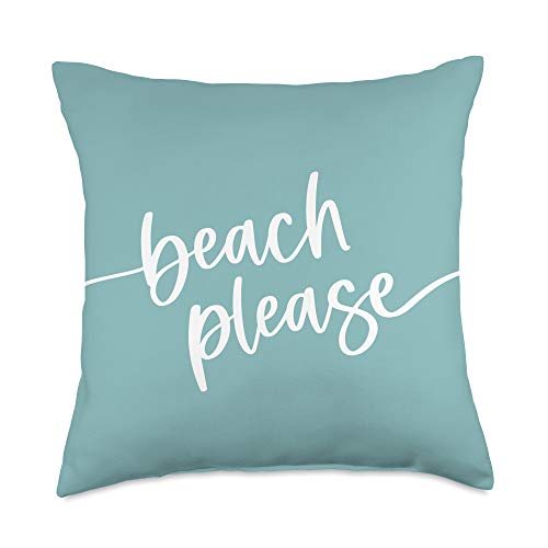 Vine Mercantile Beach Please-Cute Summer Sayings-Dusty Teal Aqua Throw Pillow, 18x18, Multicolor