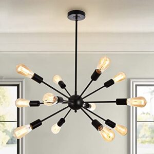 loclgpm modern black sputnik chandeliers, 12 light metal sputnik light fixture, sputnik chandelier light for living room, dining room, bedroom, kitchen island, restaurant with adjustable base