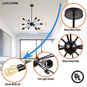 Loclgpm Modern Black Sputnik Chandeliers, 12 Light Metal Sputnik Light Fixture, Sputnik Chandelier Light for Living Room, Dining Room, Bedroom, Kitchen Island, Restaurant with Adjustable Base