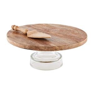 mud pie wood glass cake stand set, 4 3/4" x 12" dia | server 8", brown