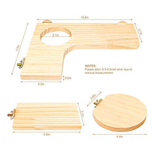 Squirrel Gerbil Chinchilla and Dwarf Hamster L-shaped Round Hole Wooden Platform, 3 Pieces of Natural Hamster Standing Platform Chinchilla Cage Accessories, Birds Parrots Activity Playground (style-1)